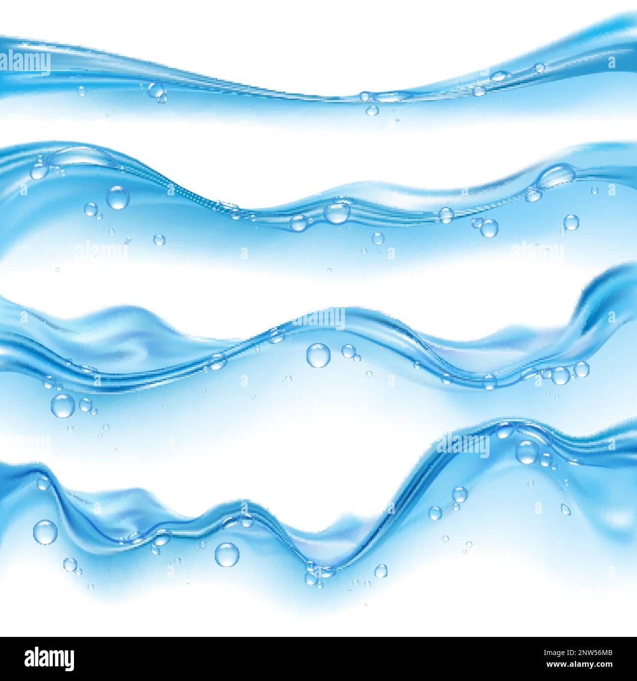 Blue water surface splashes with bubbles realistic set on white background vector illustration ...