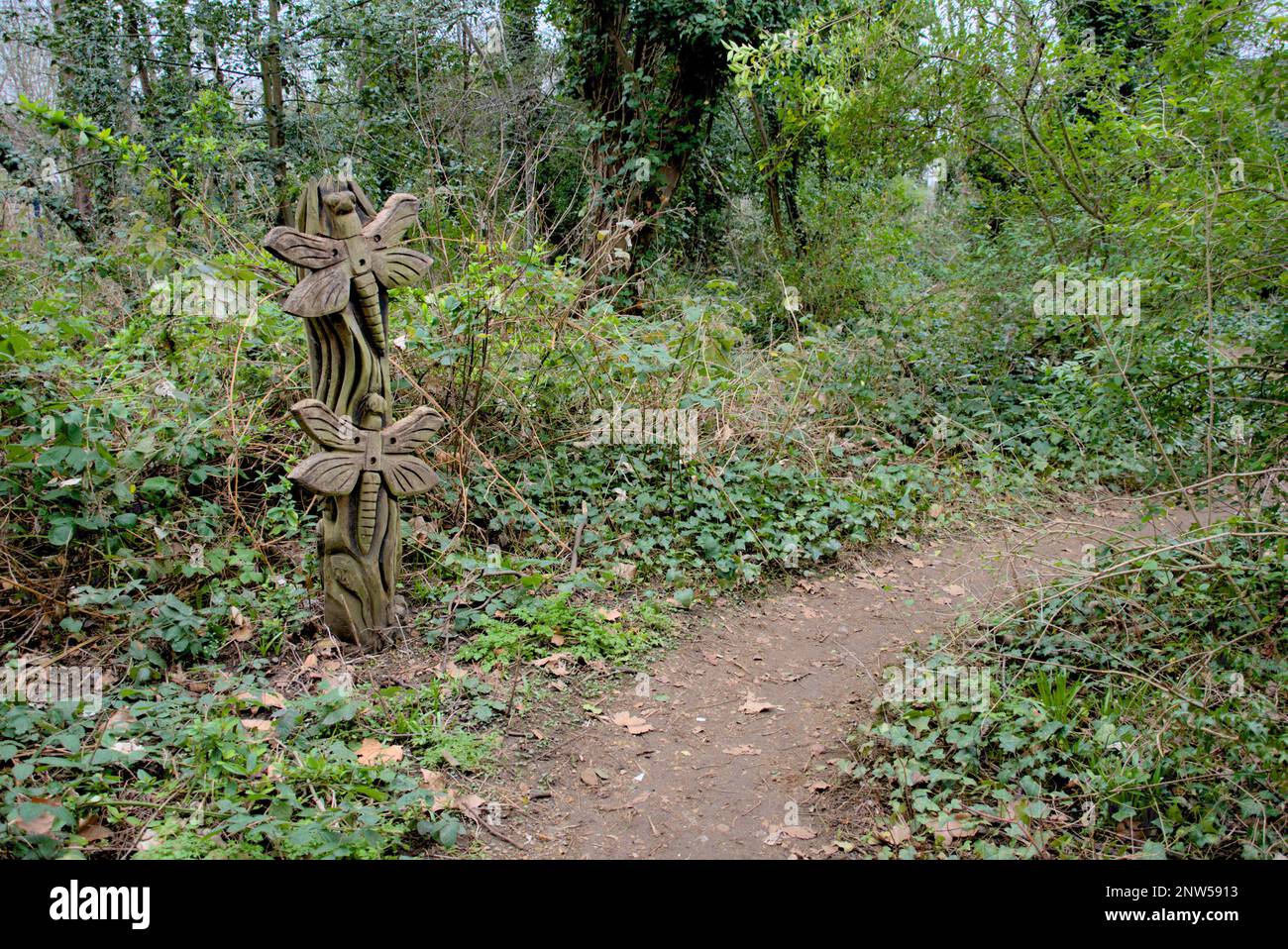London, United Kingdom, 12 February 2023: Walkway in forest lane park ...