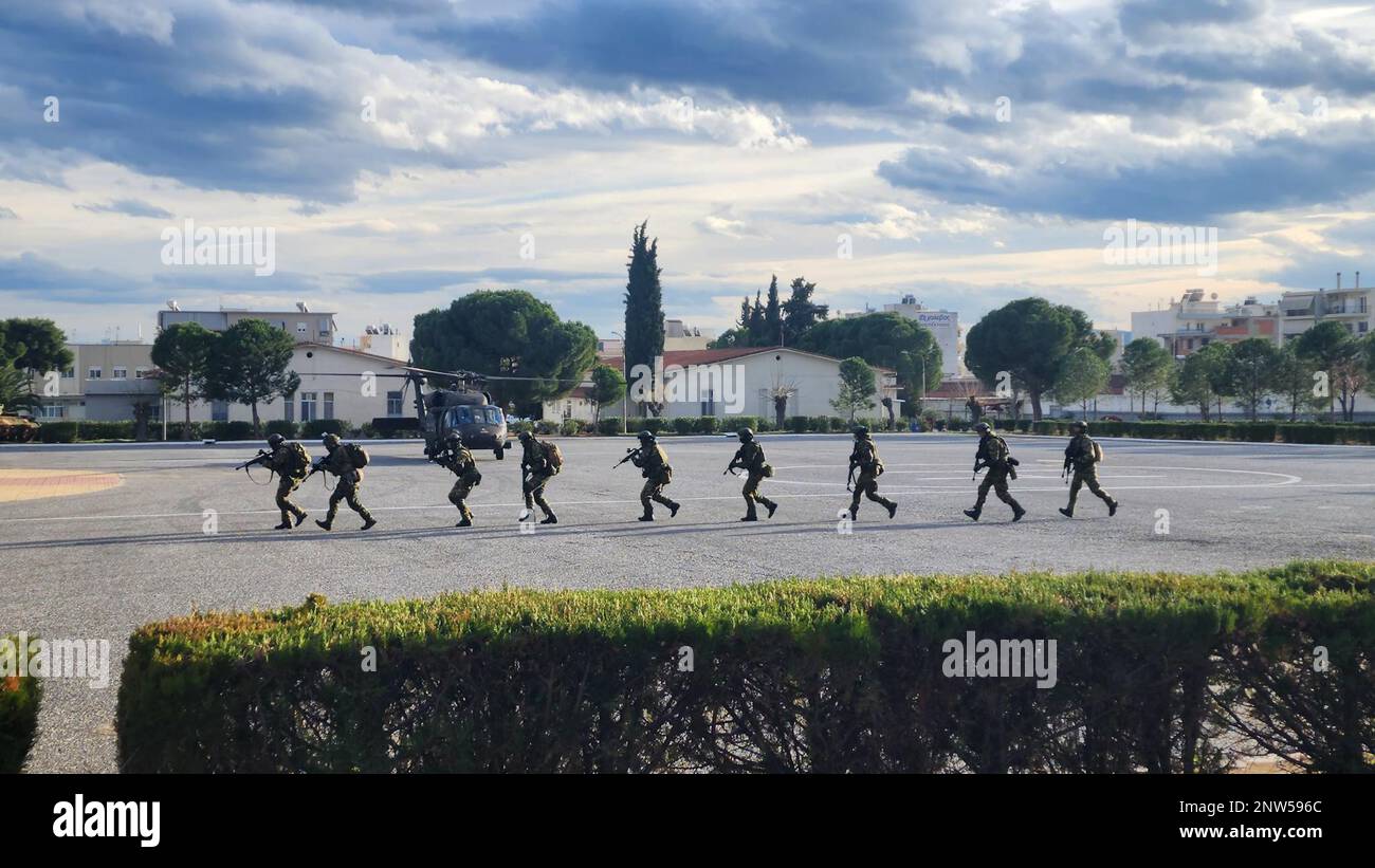 Greek Soldiers from the Greek 32nd Marine Brigade conduct an air ...