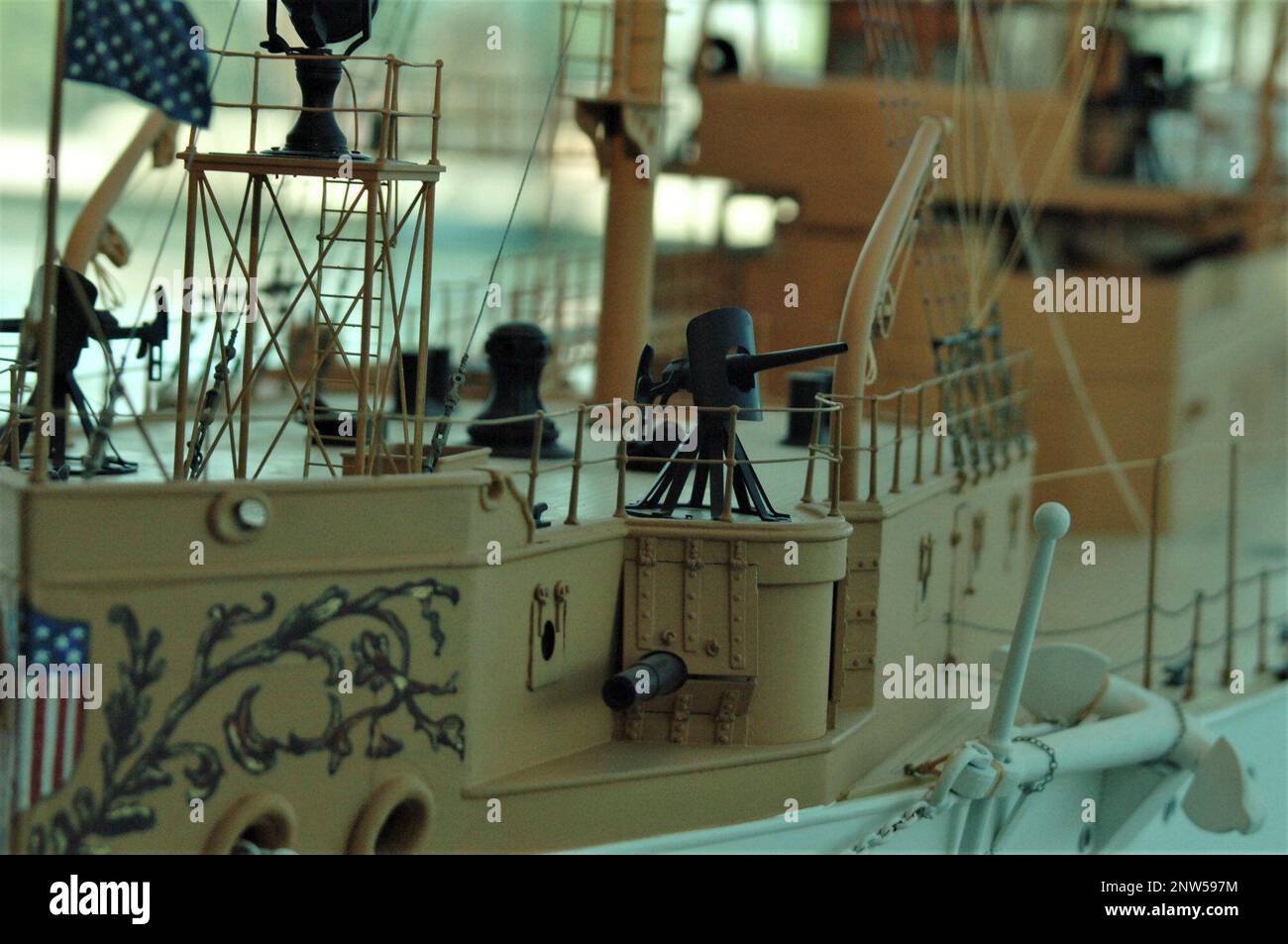 Close up photos of the builders model of USS Maine (ACR 1) on display ...