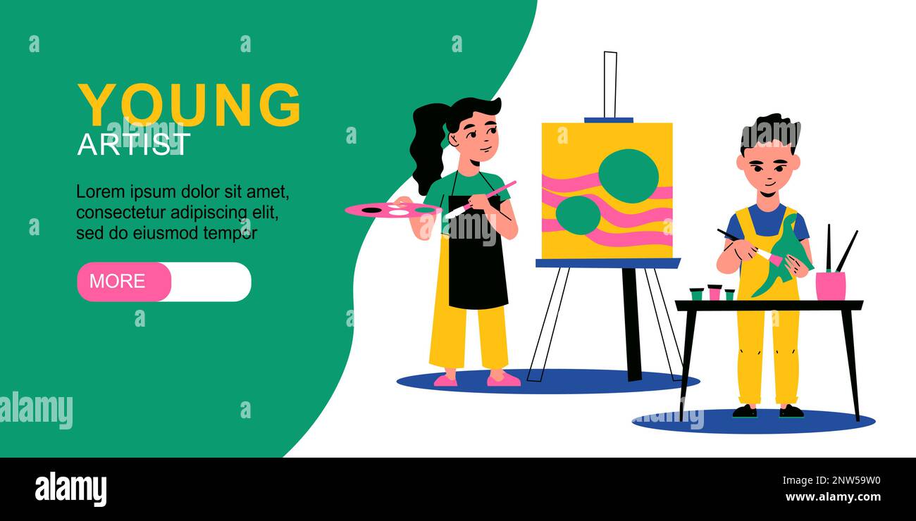 Children hobbies creative horizontal banner with editable text and ...