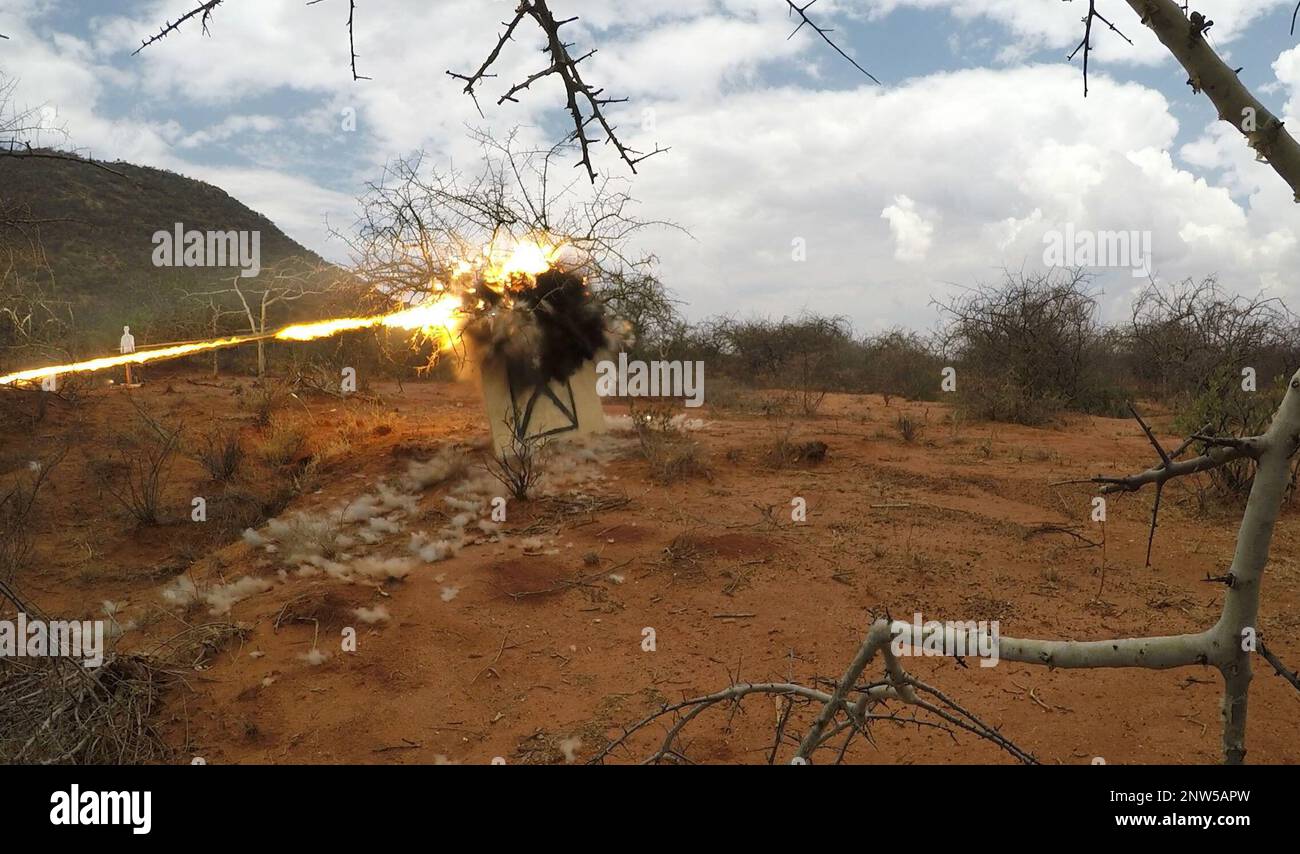 A round from an unguided, shoulder-fired AT4 hits the target during ...