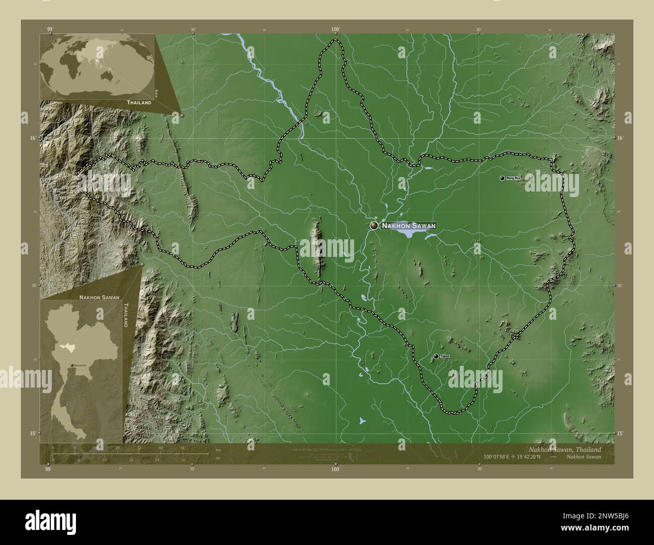 Nakhon Sawan, province of Thailand. Elevation map colored in wiki style ...