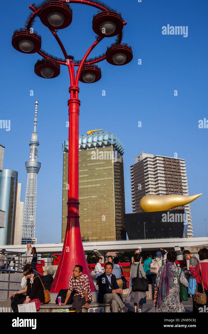 Sky Tree and Asahi building from Azuma bridge, Asakusa District, Tokyo ...