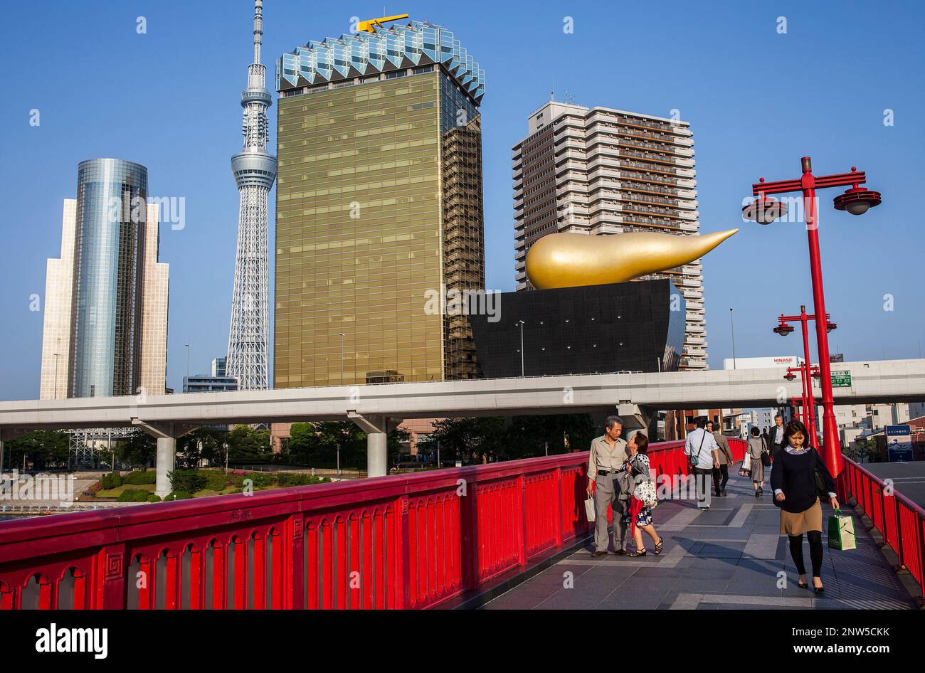 Sky Tree and Asahi building from Azuma bridge, Asakusa District, Tokyo ...