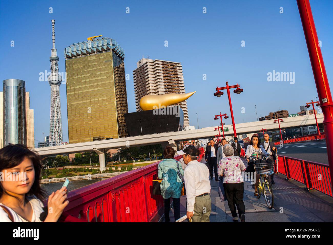 Sky Tree and Asahi building from Azuma bridge, Asakusa District, Tokyo ...