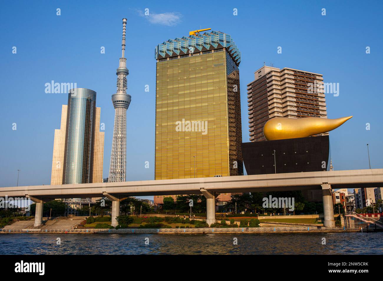 Sky Tree and Asahi building from Sumidagawa river, Asakusa District ...