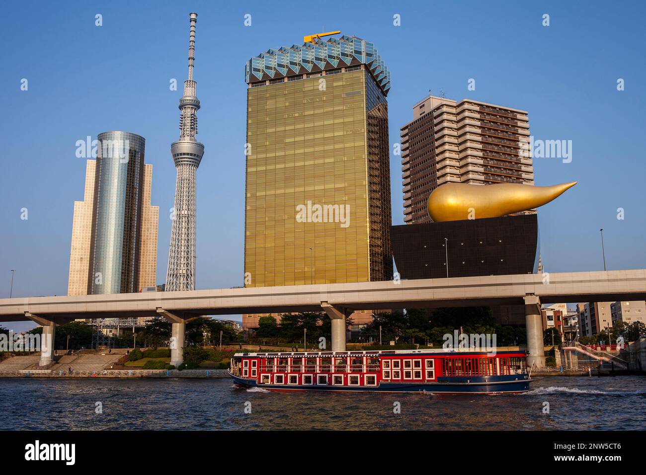 Sky Tree and Asahi building from Sumidagawa river, Asakusa District ...