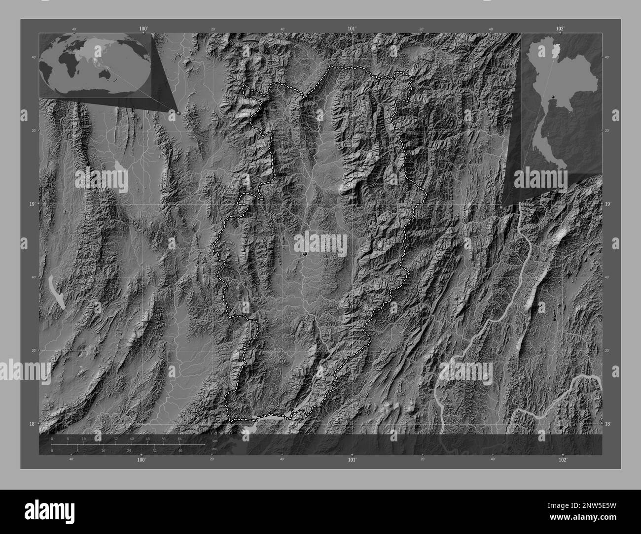 Nan, province of Thailand. Bilevel elevation map with lakes and rivers ...