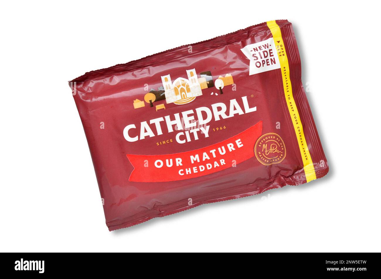 Pack of 350g Cathedral City Cheddar Cheese cut out isolated on white ...