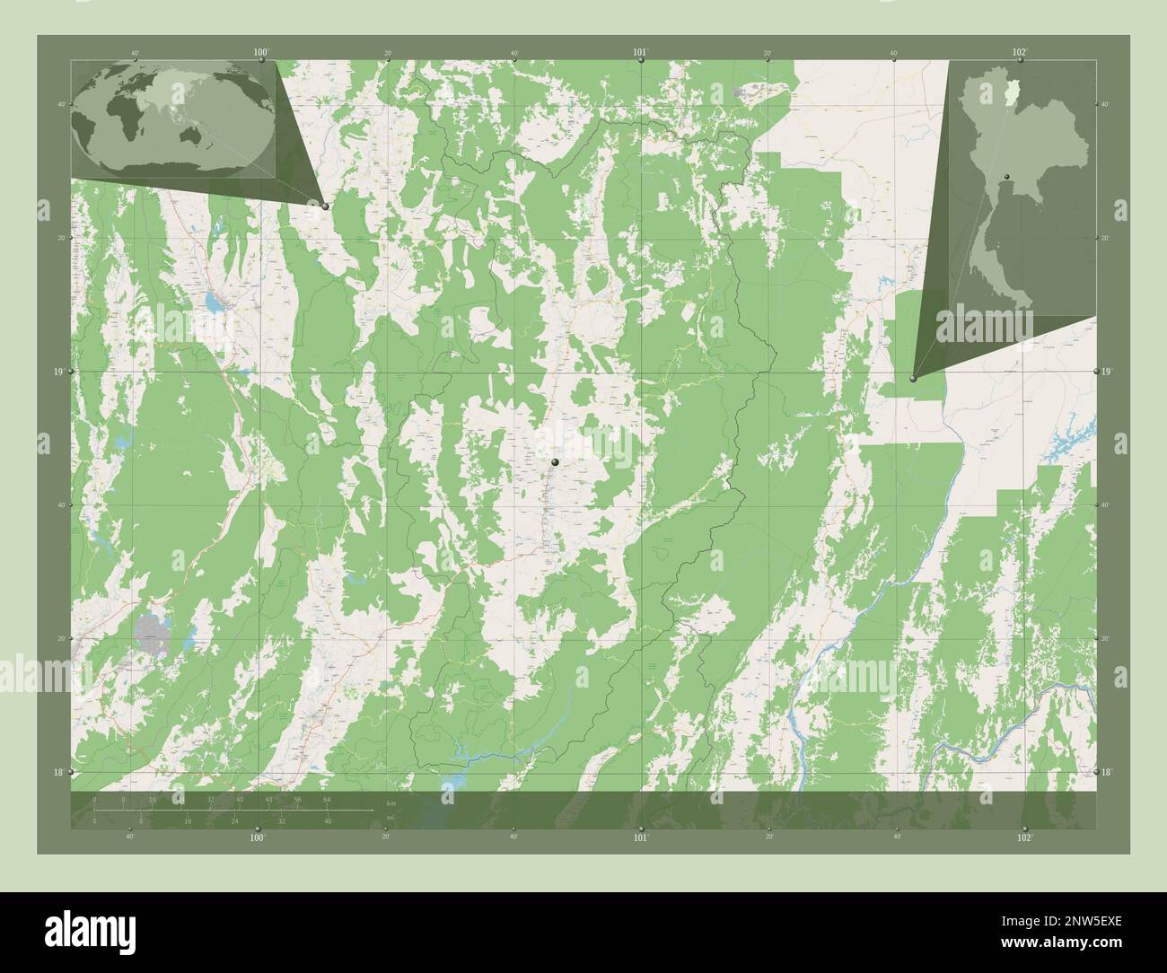 Nan, province of Thailand. Open Street Map. Corner auxiliary location ...
