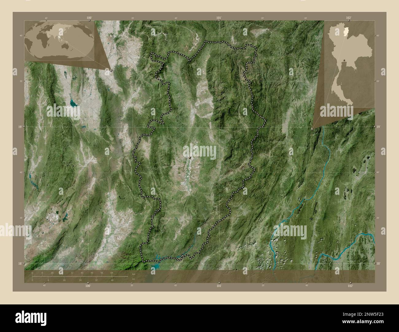 Nan, province of Thailand. High resolution satellite map. Corner ...