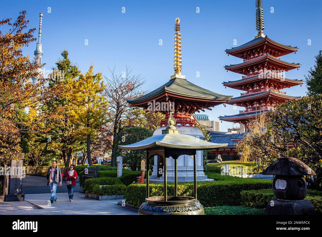 Senso-ji Temple and in background at left the Sky Tree Tower, Asakusa ...