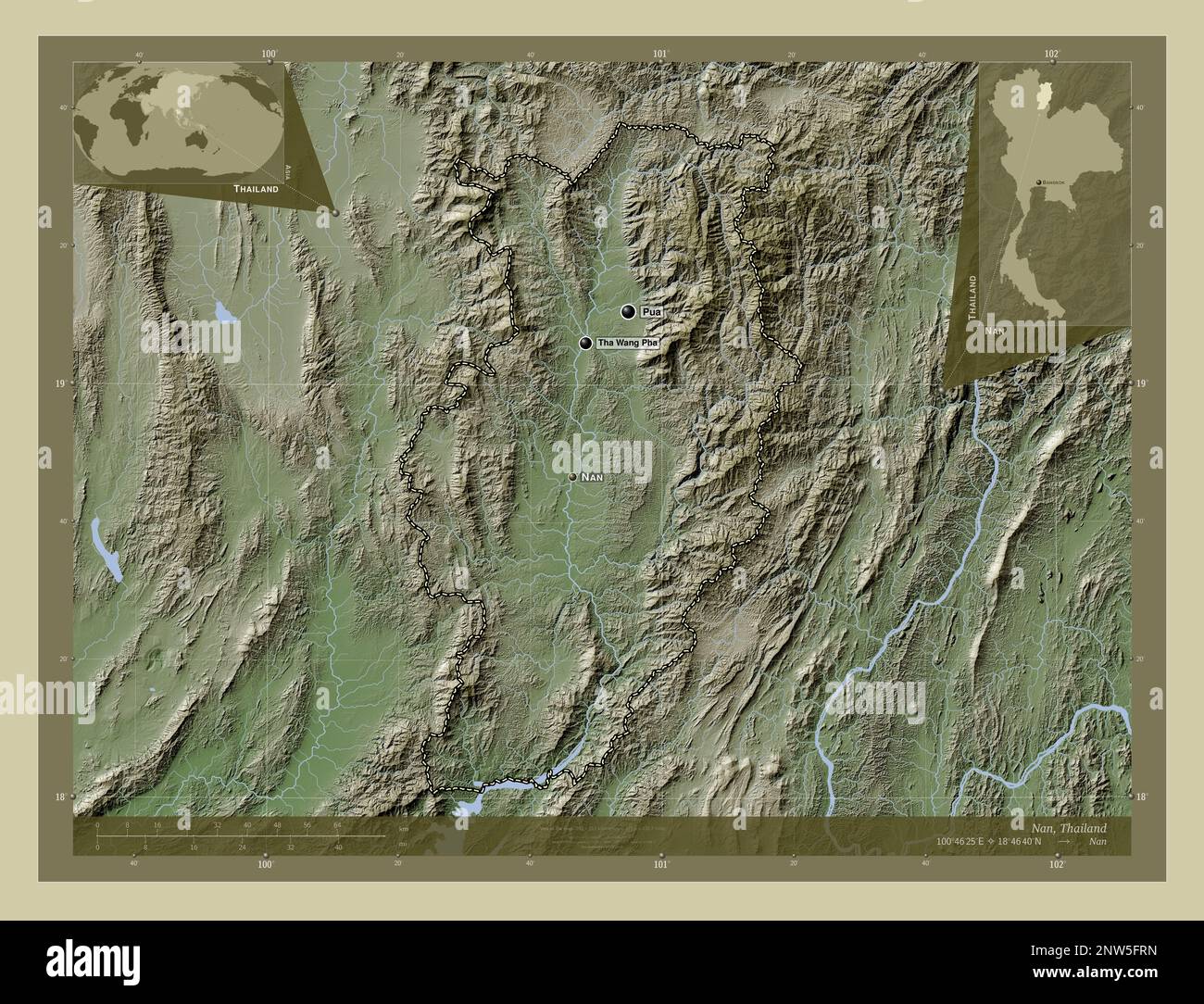 Nan, province of Thailand. Elevation map colored in wiki style with ...