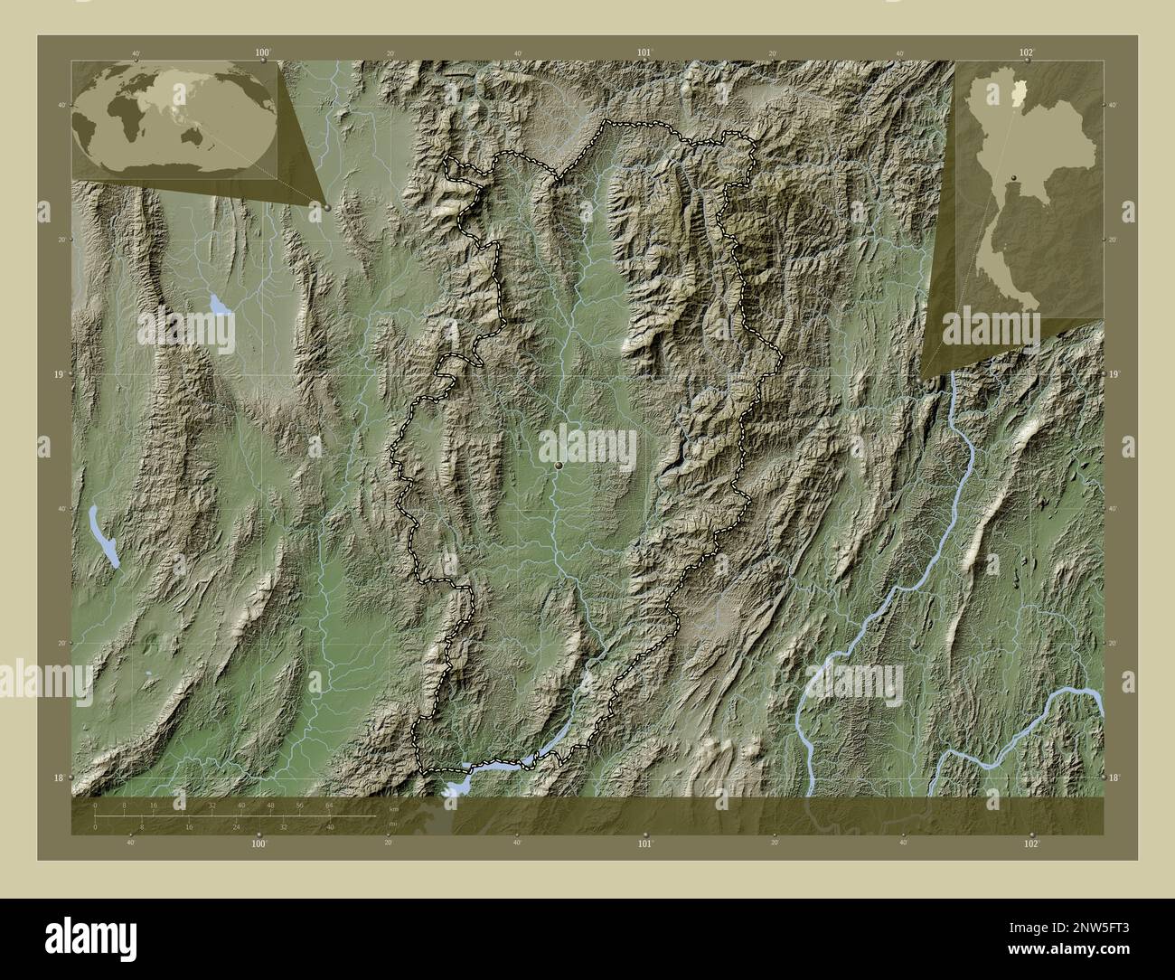 Nan, province of Thailand. Elevation map colored in wiki style with ...