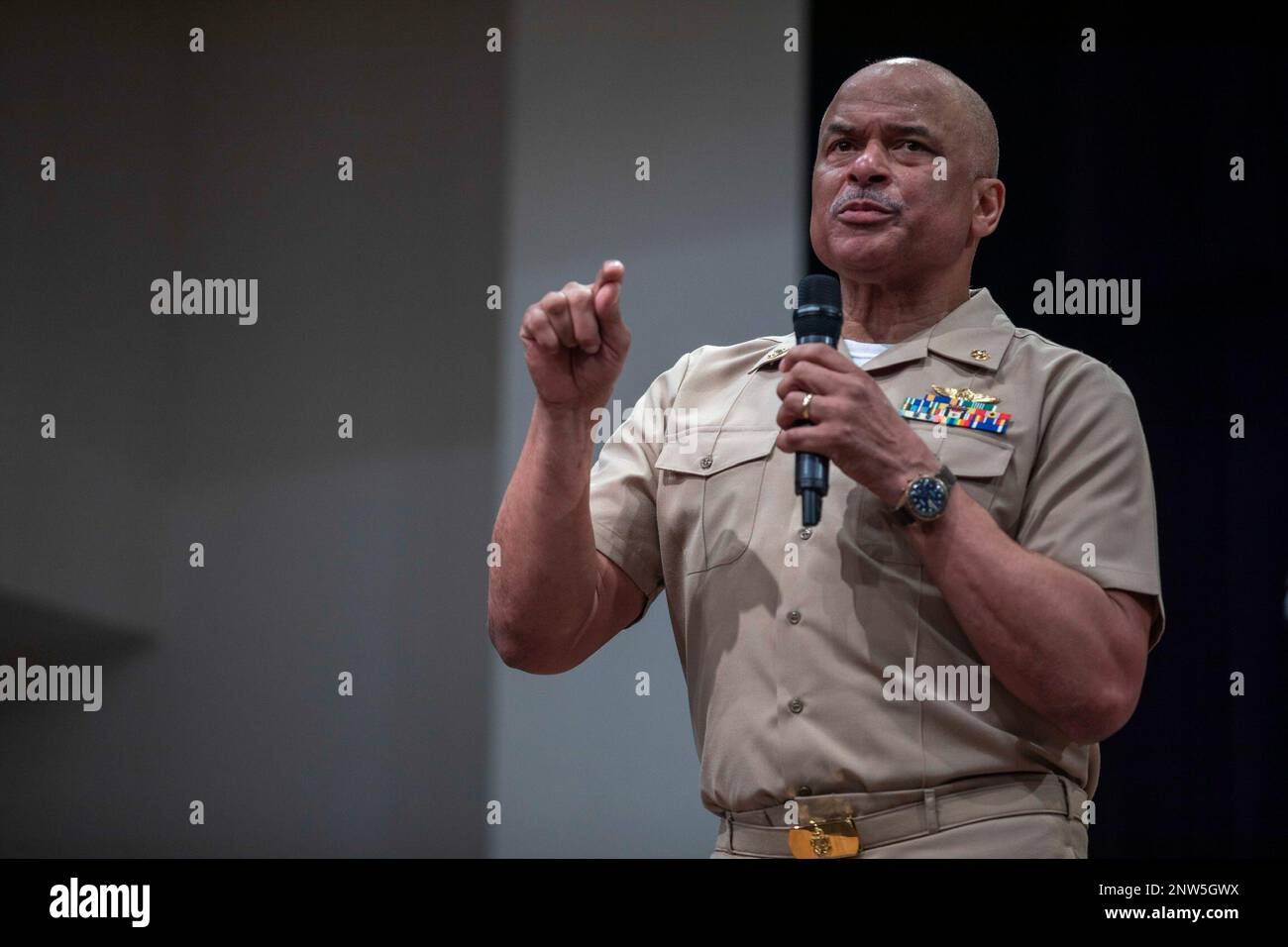 Retired U.S. Army Chief Warrant Officer 5 Phillip Brashear gives a presentation to the crew of ...