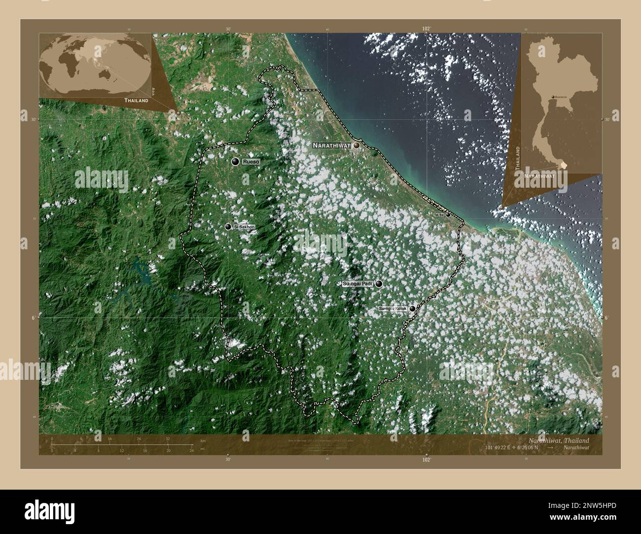 Narathiwat, province of Thailand. Low resolution satellite map ...