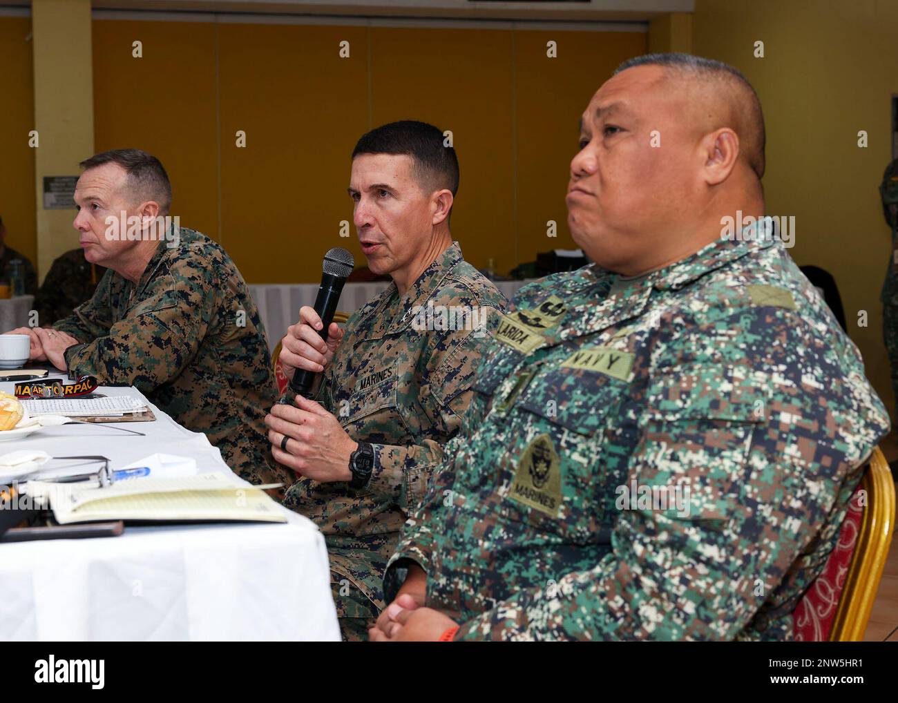 U.S. Marine Corps Maj. Gen. Benjamin T. Watson, center, commander, 1st ...