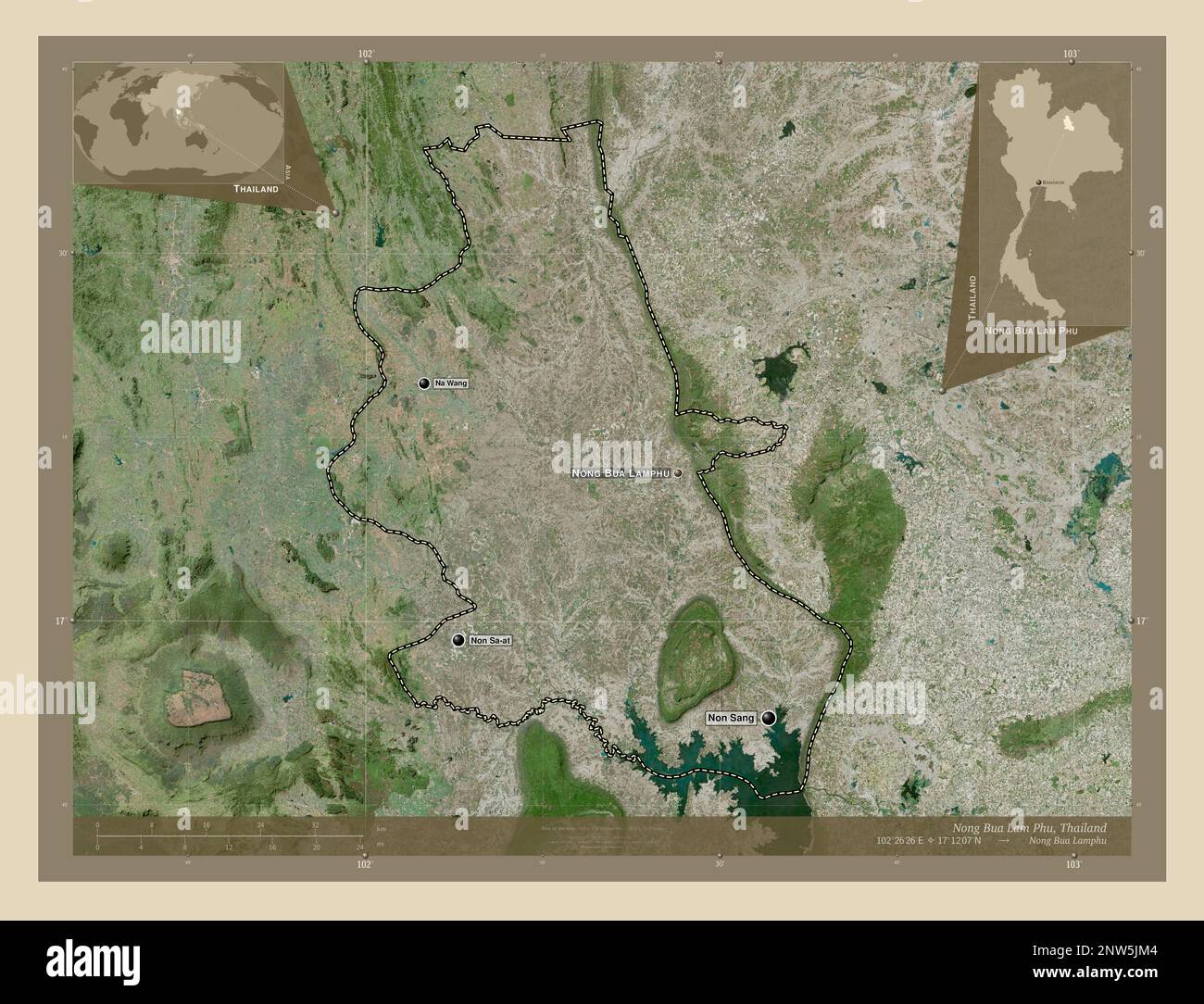 Nong Bua Lam Phu, province of Thailand. High resolution satellite map ...