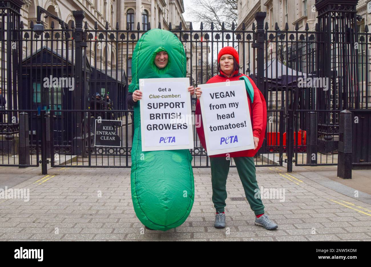 London, England, UK. 28th Feb, 2023. PETA activists dressed as a tomato ...