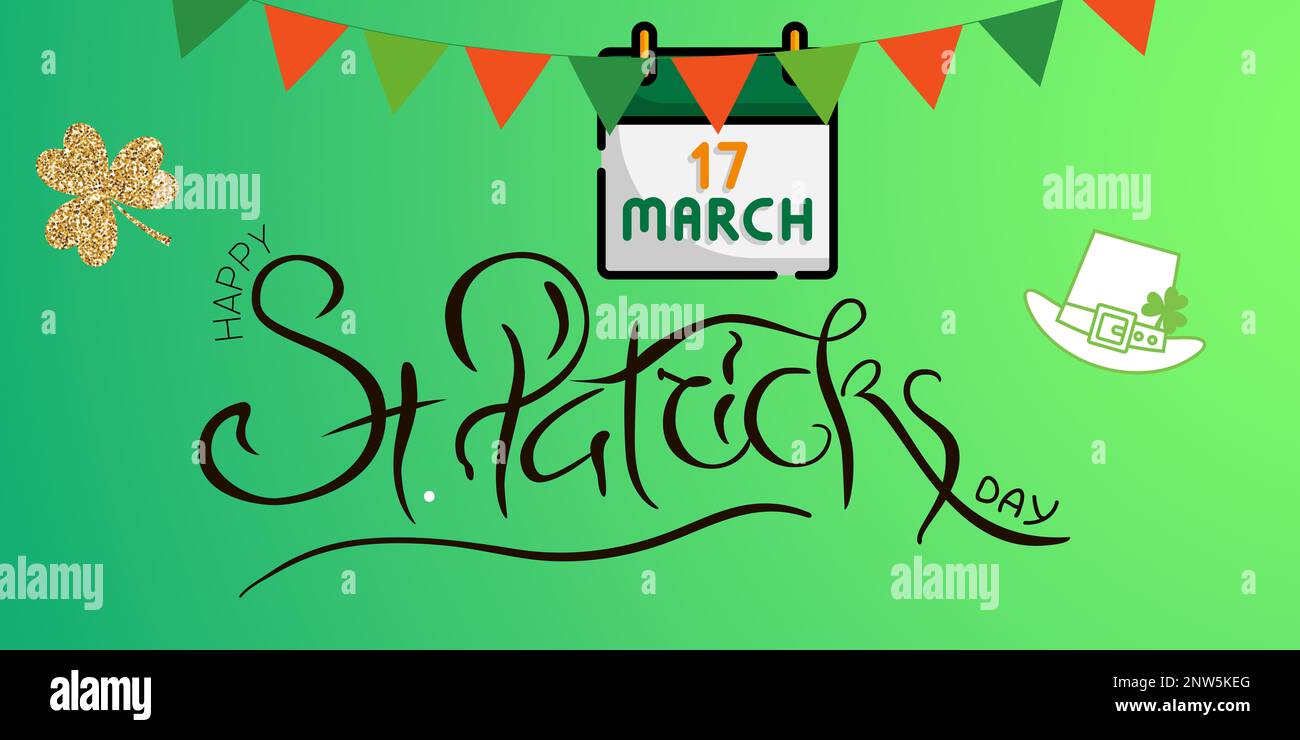 St Patrick's Day banner with calendar on green gradient background ...