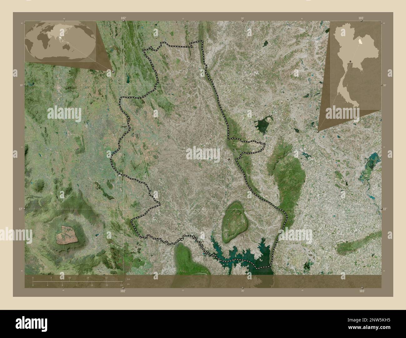 Nong Bua Lam Phu, province of Thailand. High resolution satellite map ...