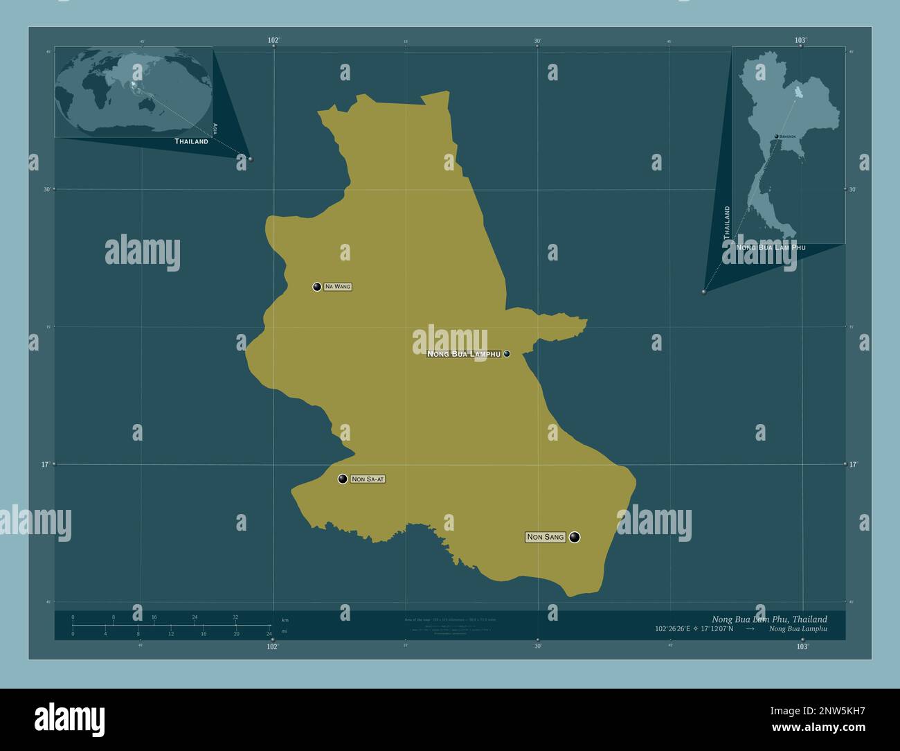 Nong Bua Lam Phu, province of Thailand. Solid color shape. Locations ...
