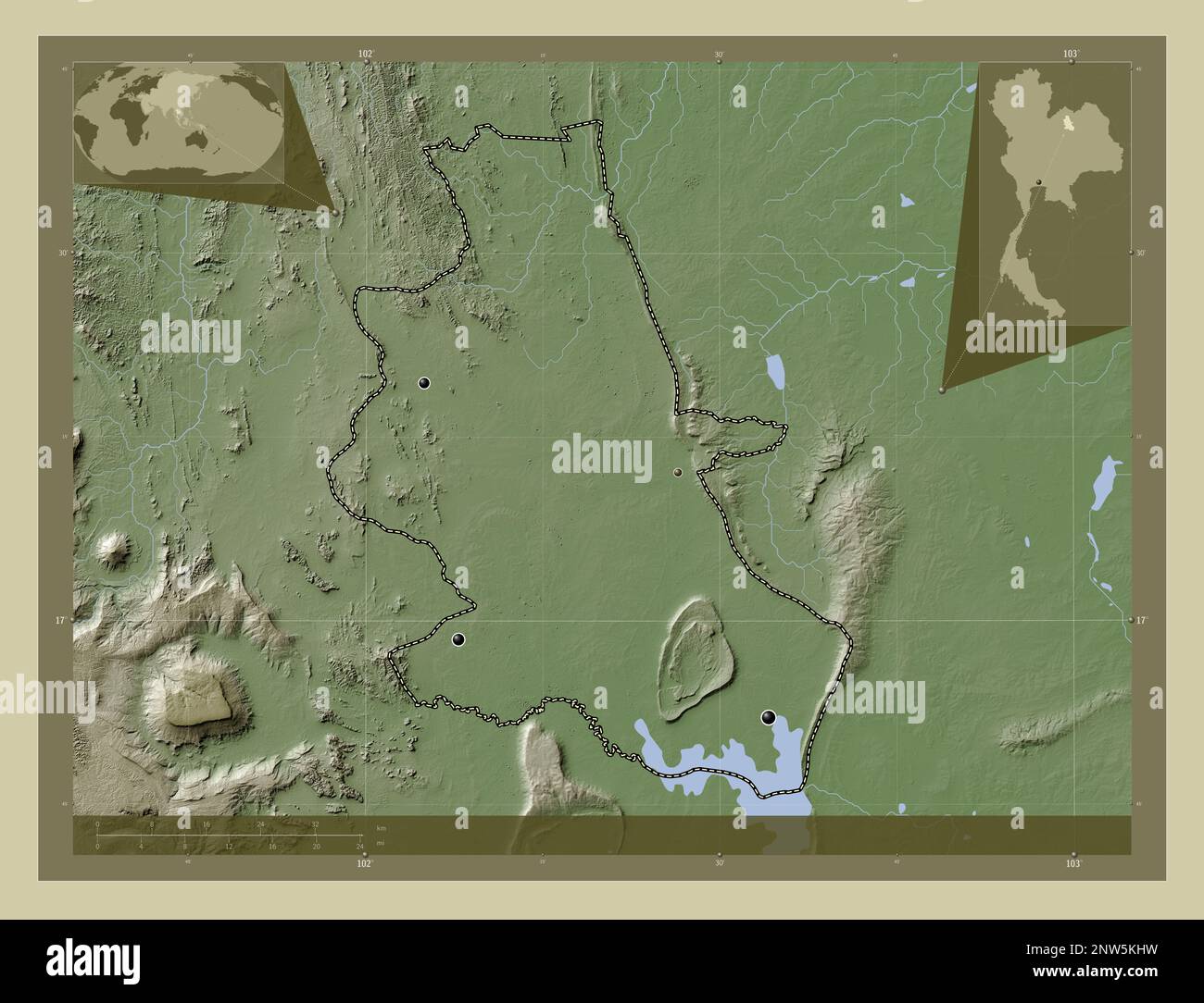 Nong Bua Lam Phu, province of Thailand. Elevation map colored in wiki ...