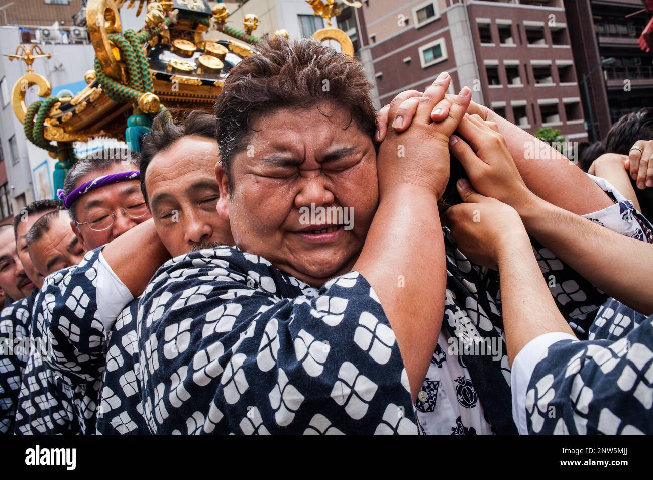 Detail, bearers of Mikoshi,Sanja Matsuri Festival, in Kaminarimon dori ...