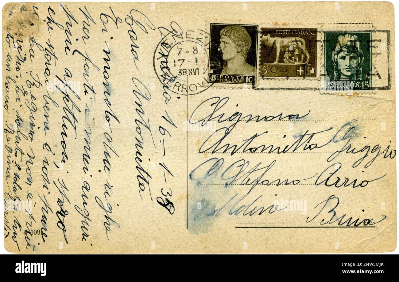 An old yellowed postcard, Venice,Italy. Isolated on white background ...