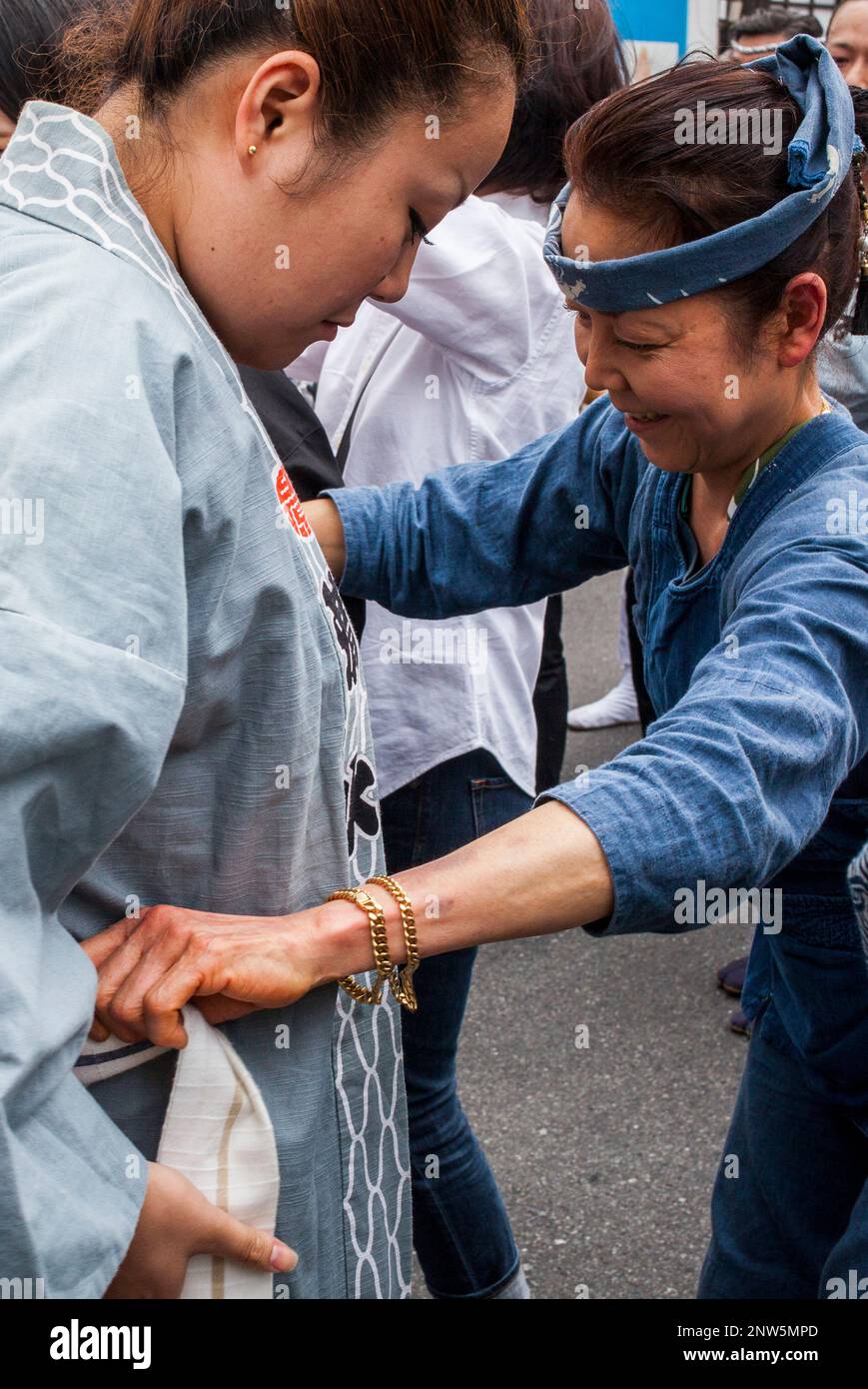 Bearers of Mikoshi preparing,Sanja Matsuri Festival, in Kaminarimon ...
