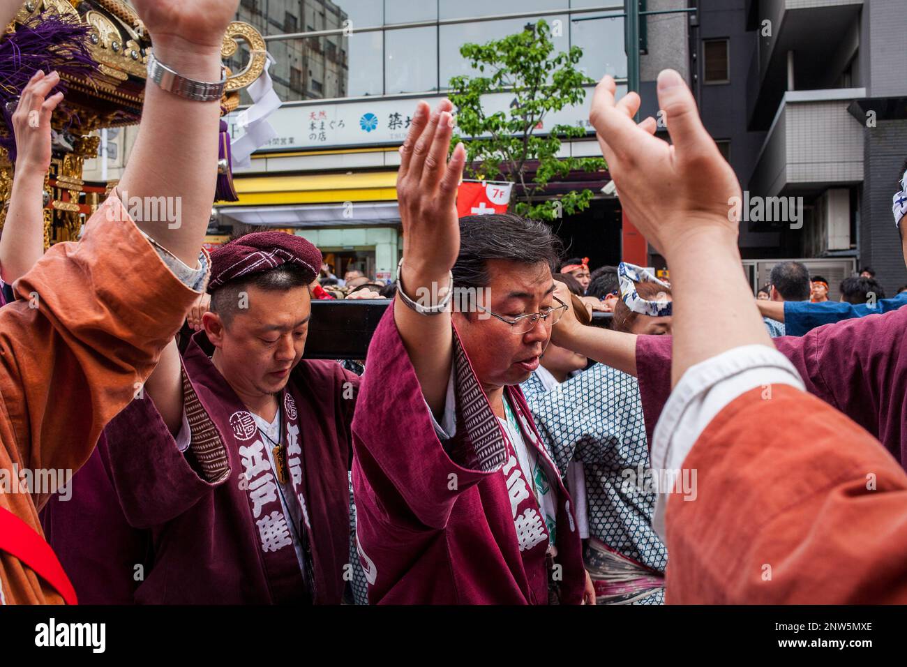 Bearers of Mikoshi,Sanja Matsuri Festival, in Kaminarimon dori,next to ...