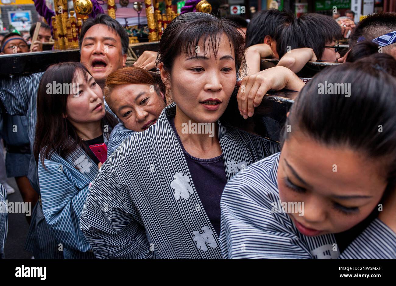 Bearers of Mikoshi,Sanja Matsuri Festival, in Kaminarimon dori,next to ...