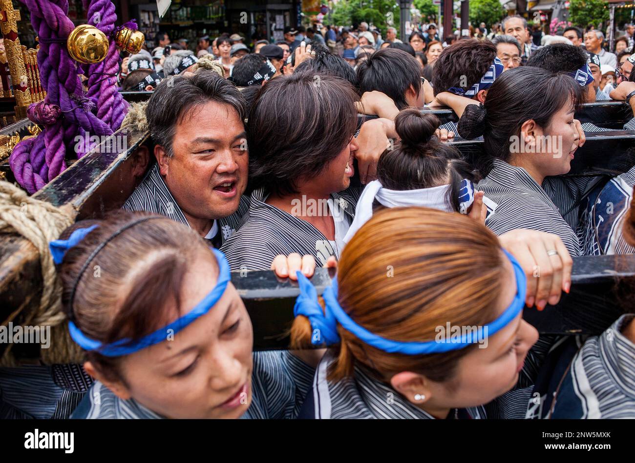 Bearers of Mikoshi,Sanja Matsuri Festival, in Kaminarimon dori,next to ...
