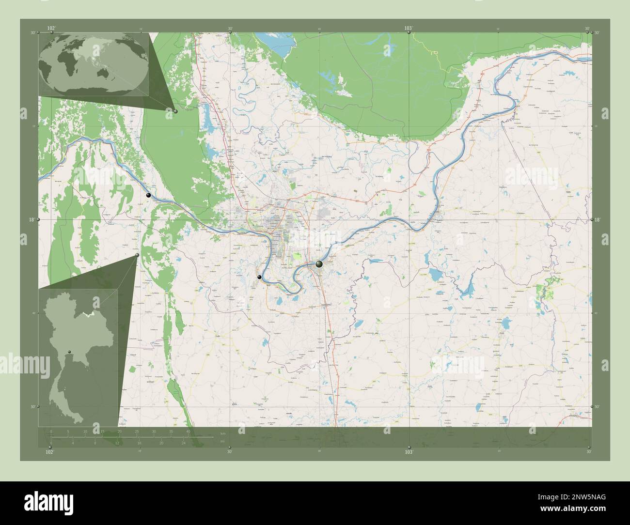 Nong Khai, province of Thailand. Open Street Map. Locations of major ...