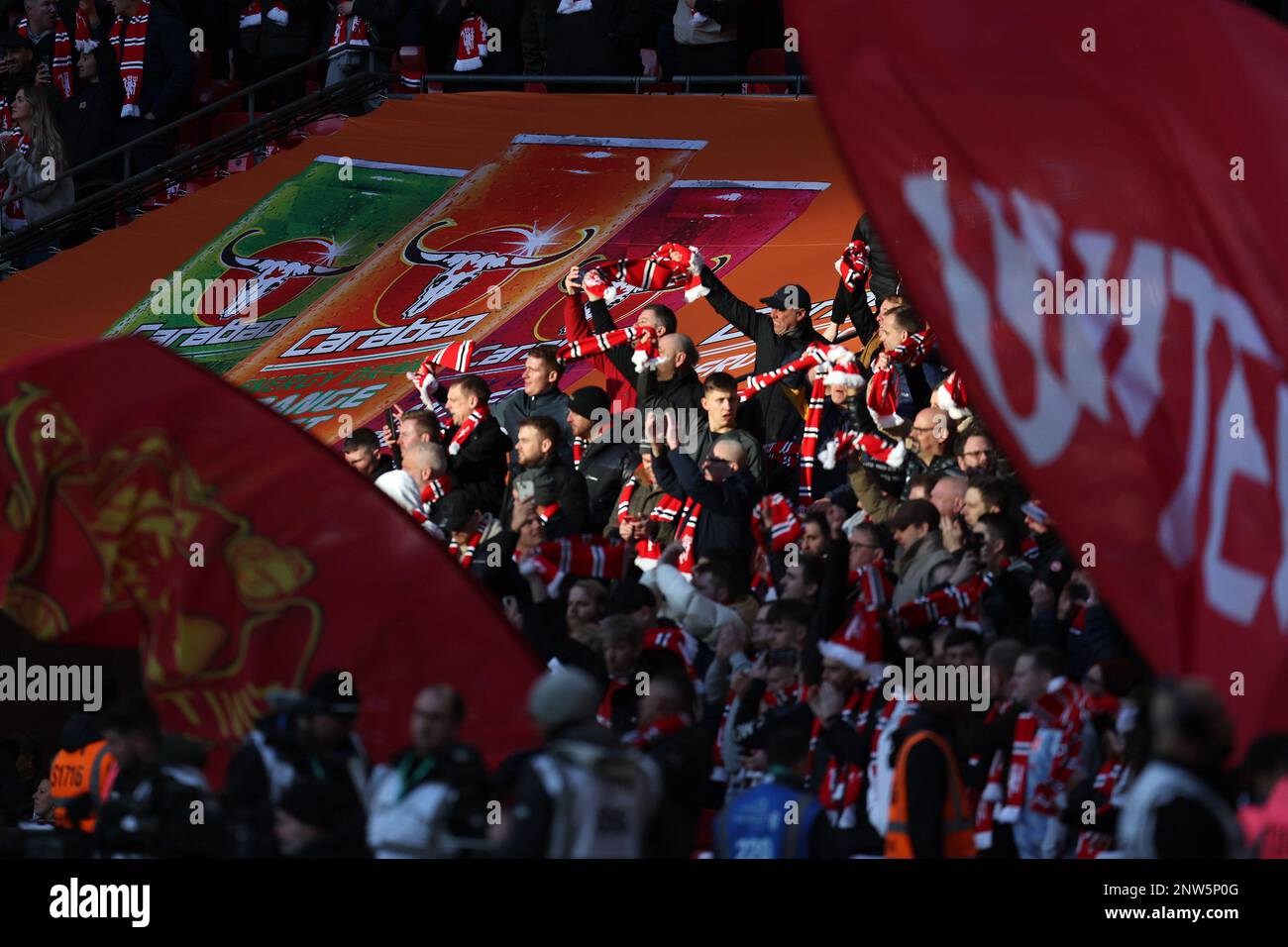 London, UK. 26th Feb, 2023. Manchester Utd supporters . Carabao Cup ...