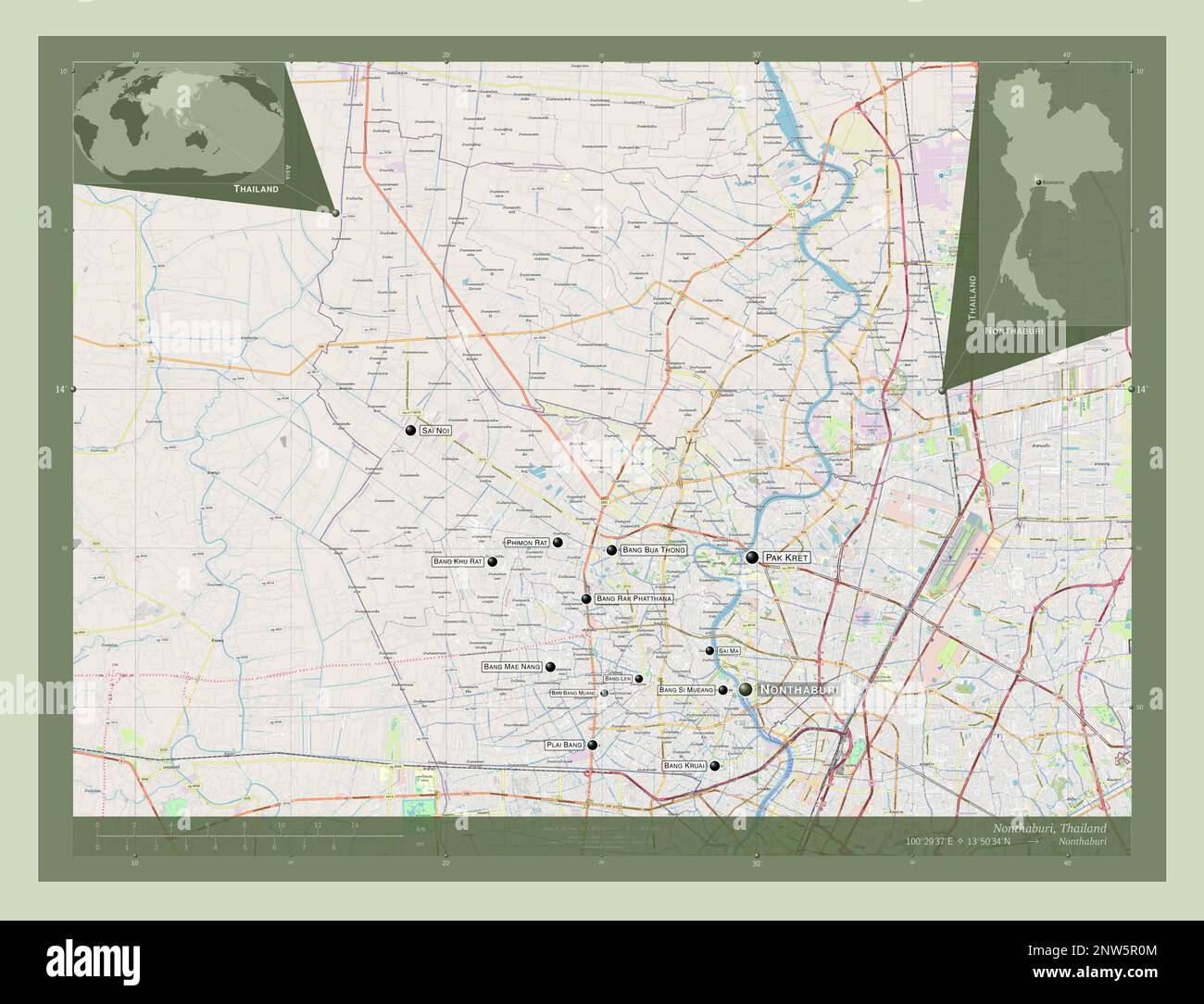 Nonthaburi, province of Thailand. Open Street Map. Locations and names ...