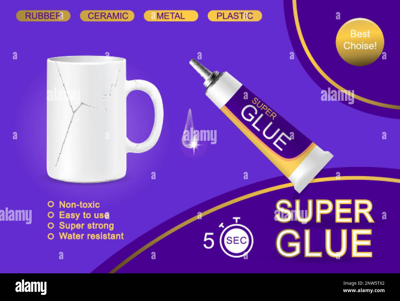 Glue bottles containers advertising composition with violet background ...