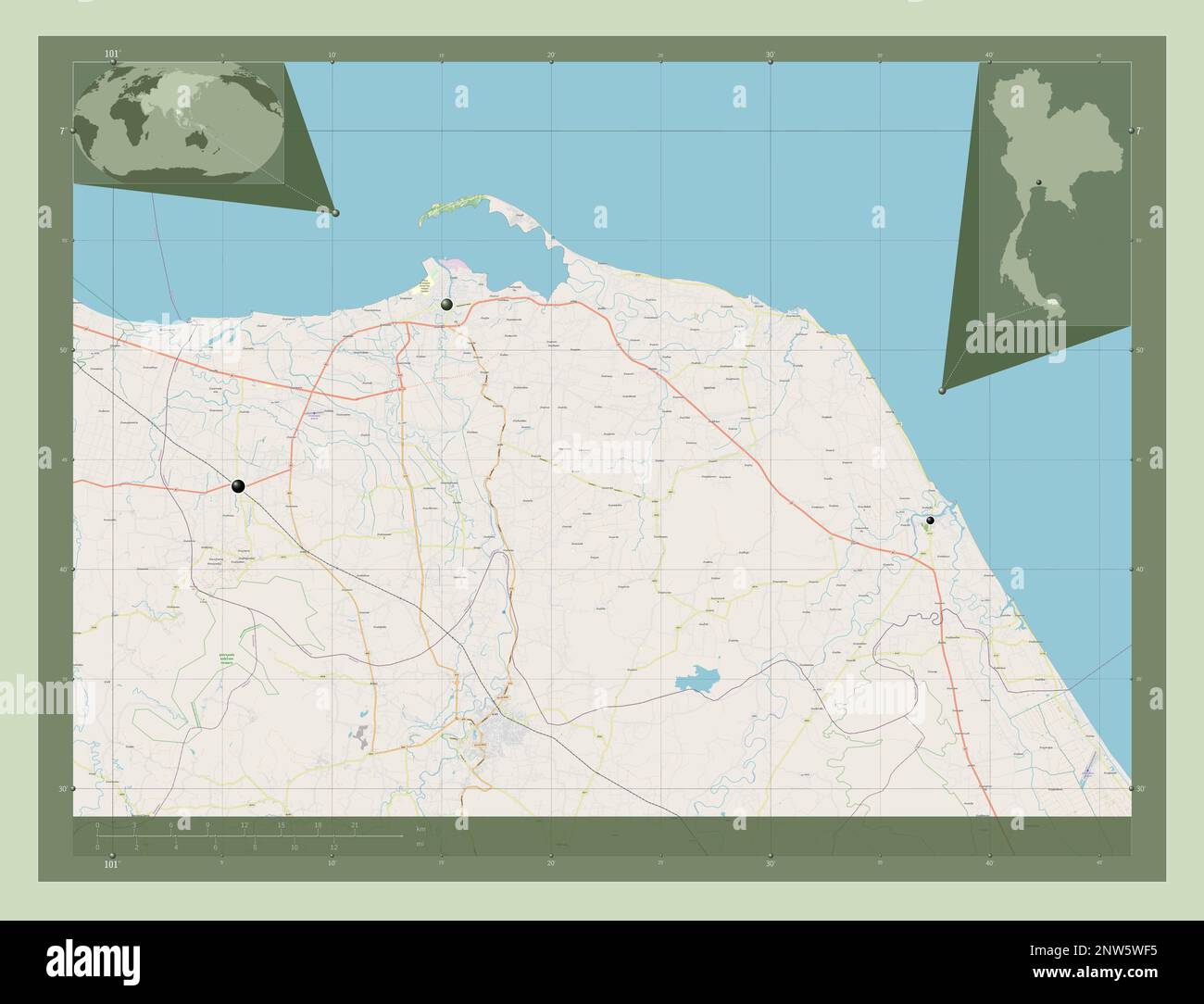 Pattani, province of Thailand. Open Street Map. Locations of major ...