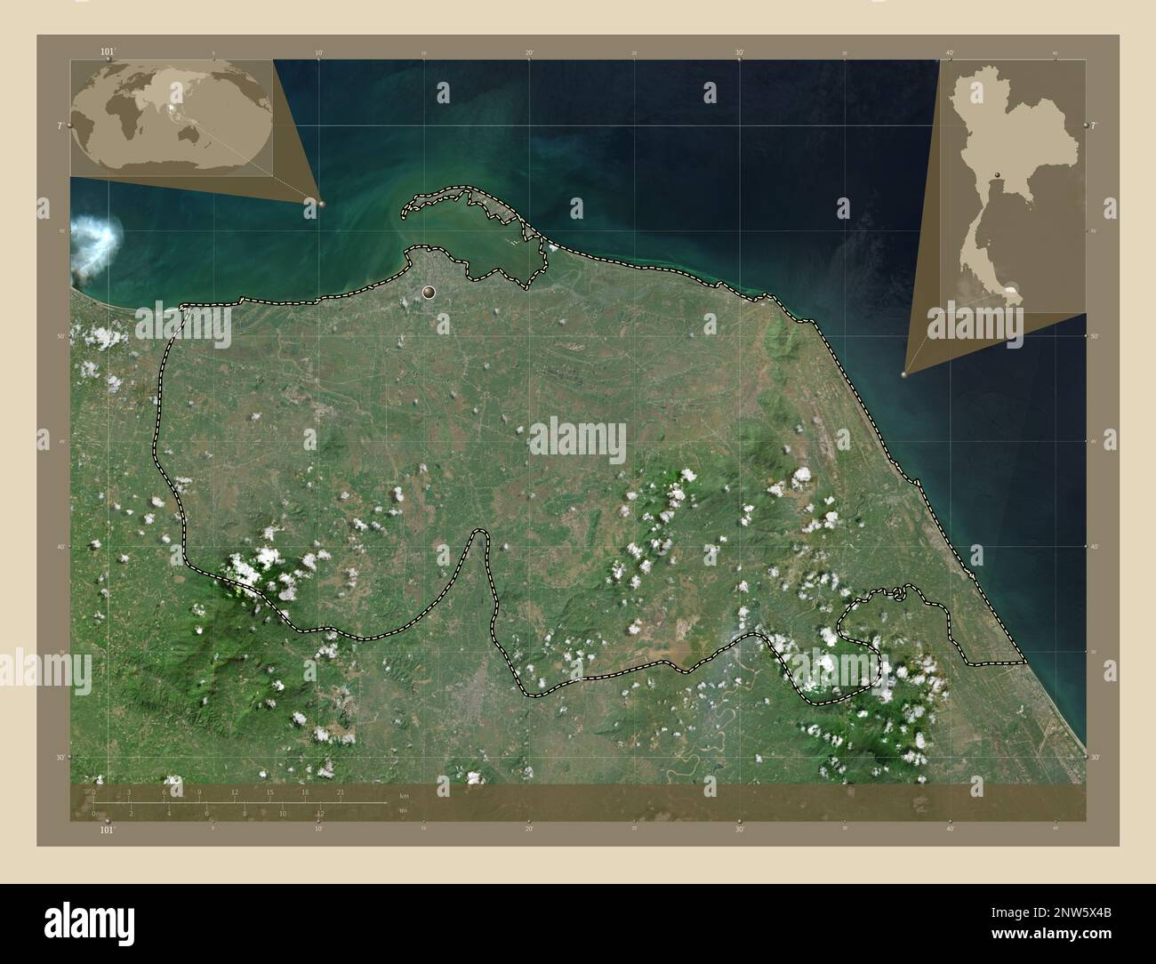 Pattani, province of Thailand. High resolution satellite map. Corner ...