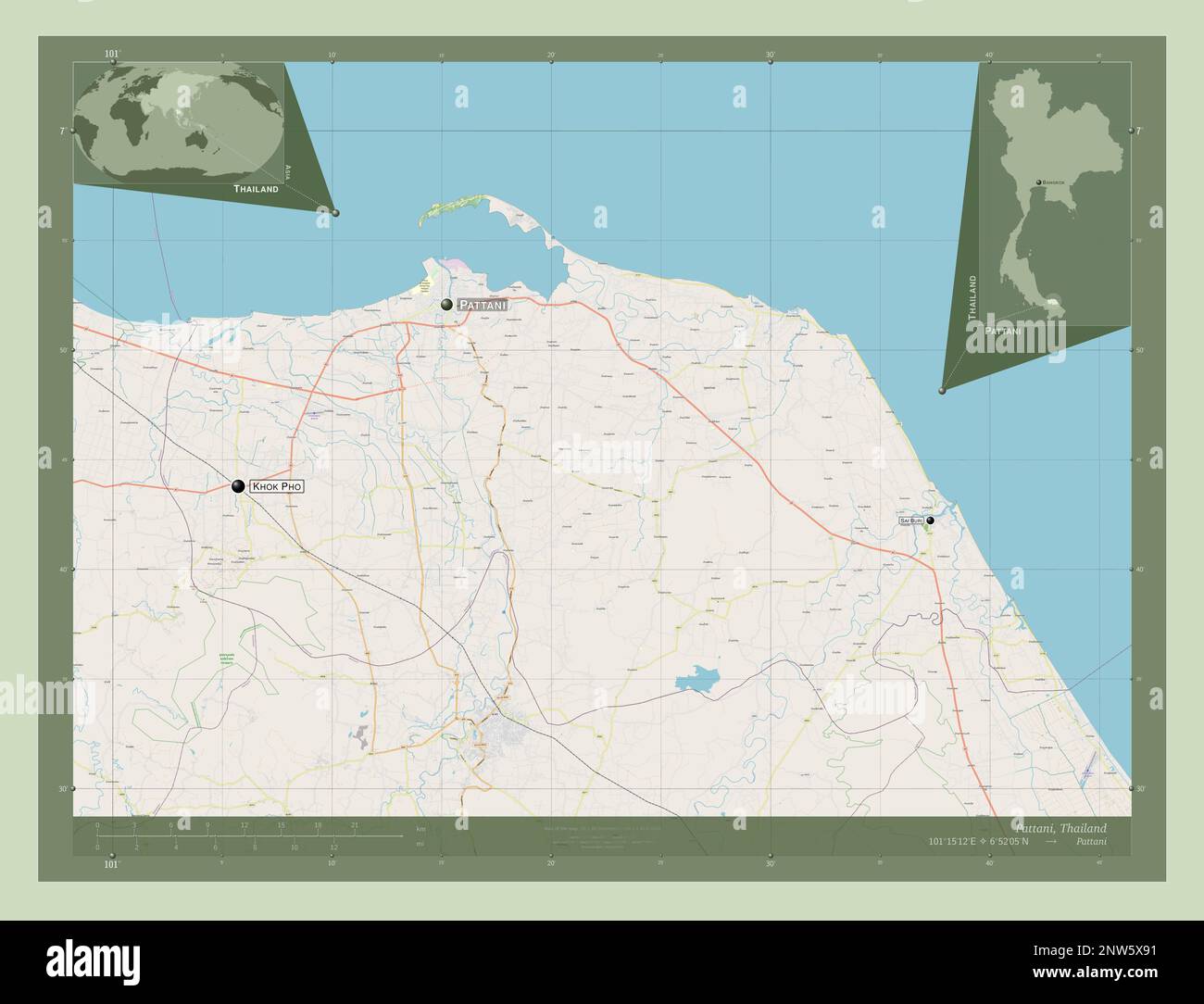 Pattani, province of Thailand. Open Street Map. Locations and names of ...