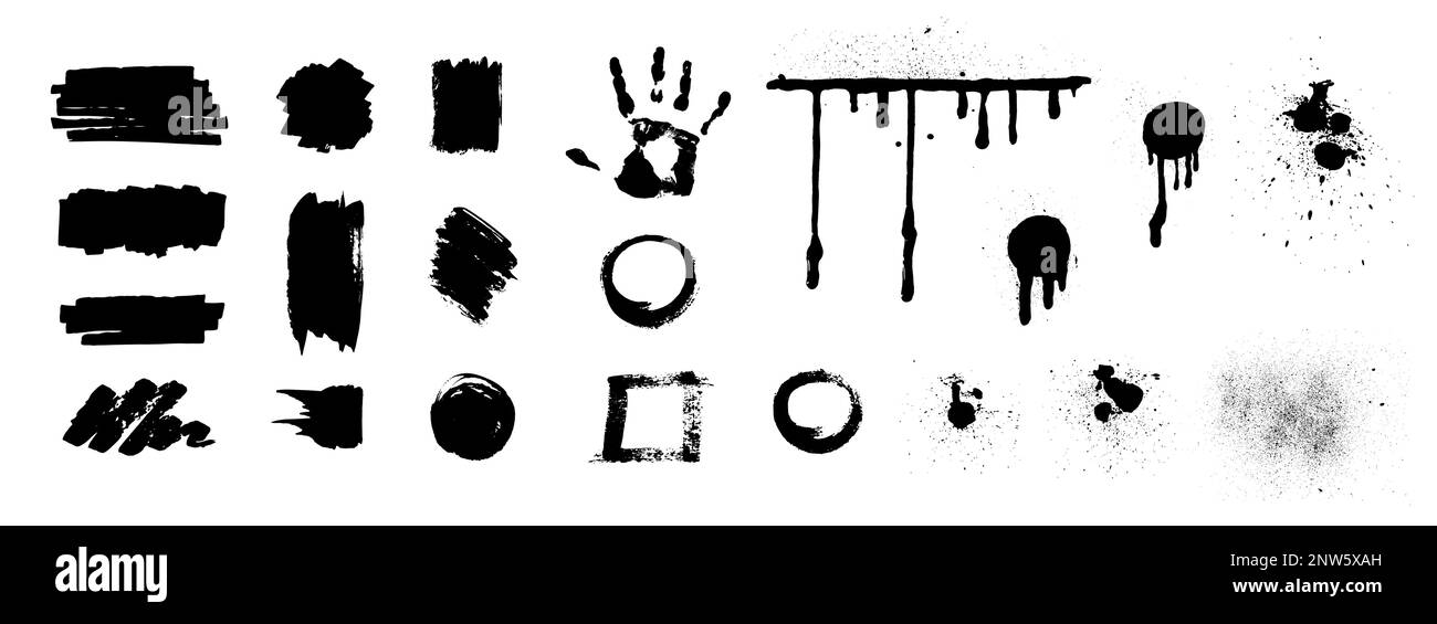 Blots grunge texture realistic set with isolated monochrome icons of ...