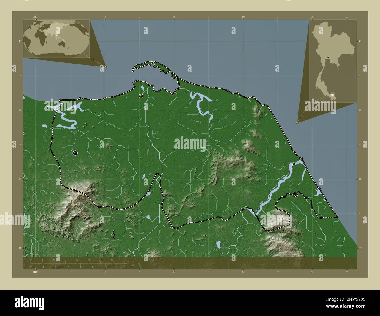 Pattani, province of Thailand. Elevation map colored in wiki style with ...