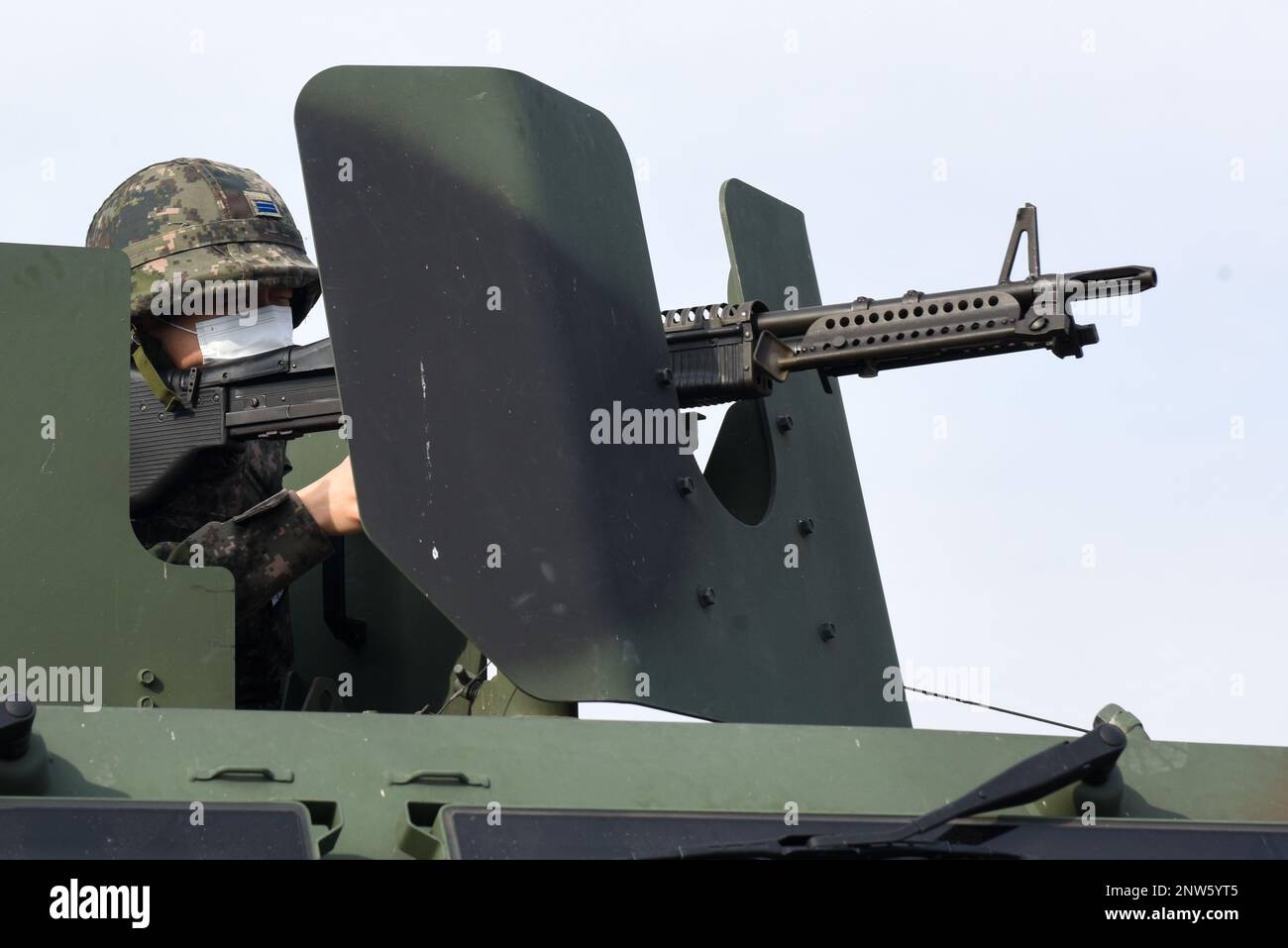 A Republic of Korea (ROK) Air Force military police officer from the ...