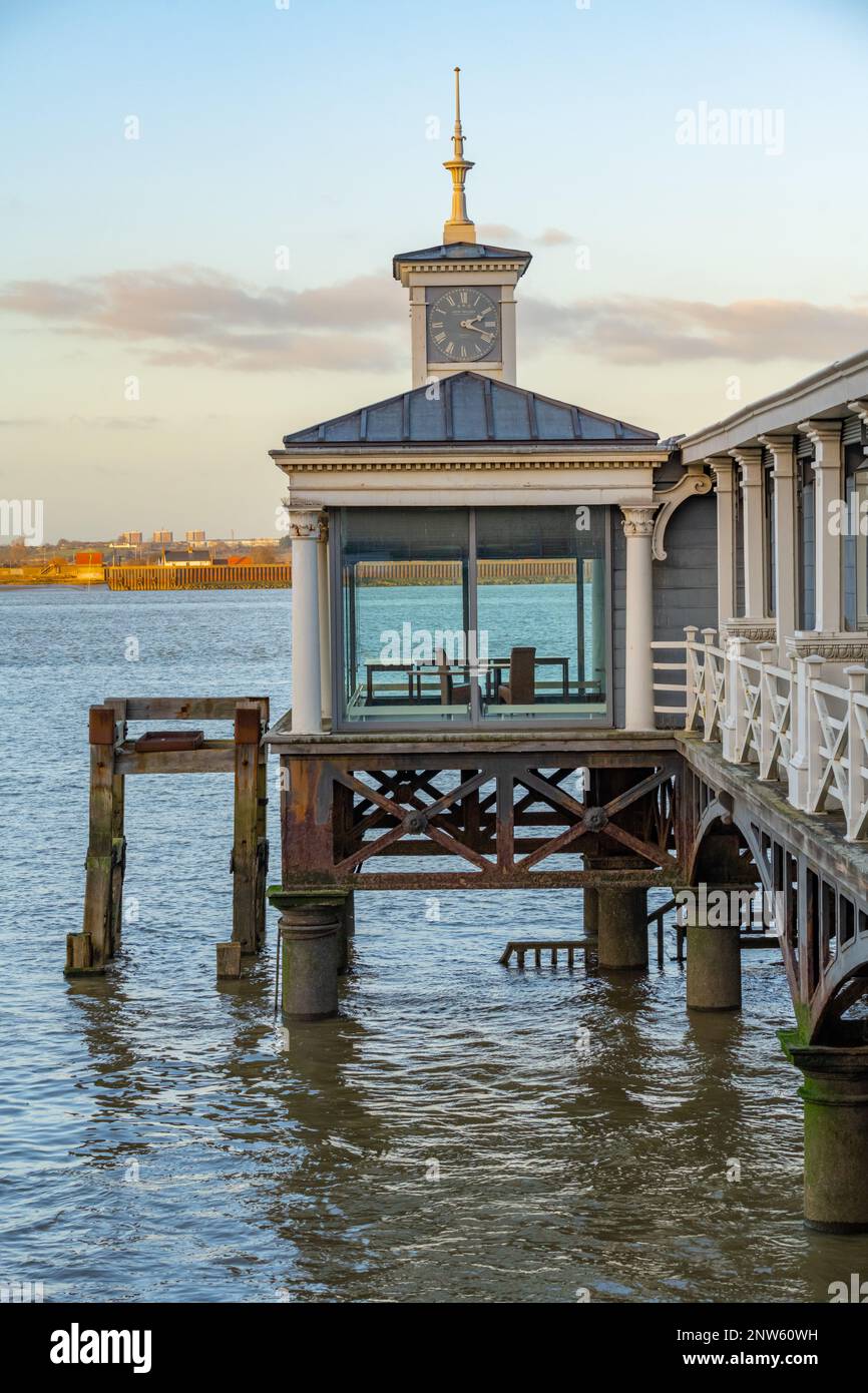 The town Pier gravesend at Sunset, The oldest Iron pier in the world ...