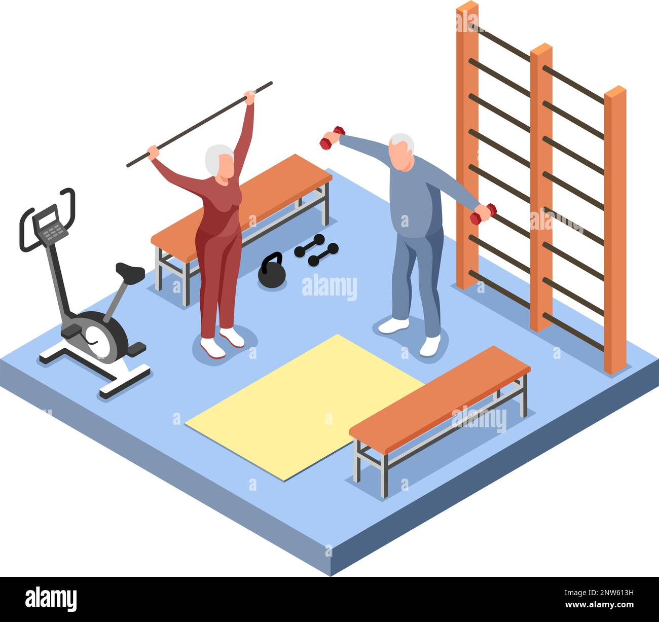 Isometric old people activity isolated concept with two elderly people ...