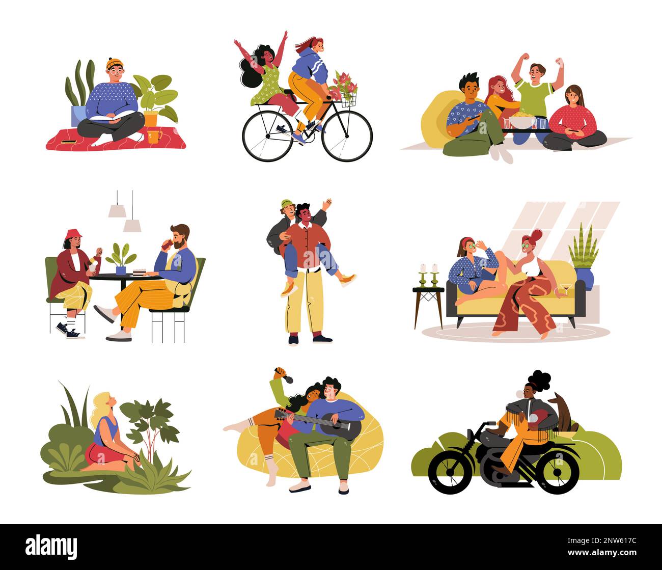 Positive vibes set with happy people flat isolated vector illustration ...