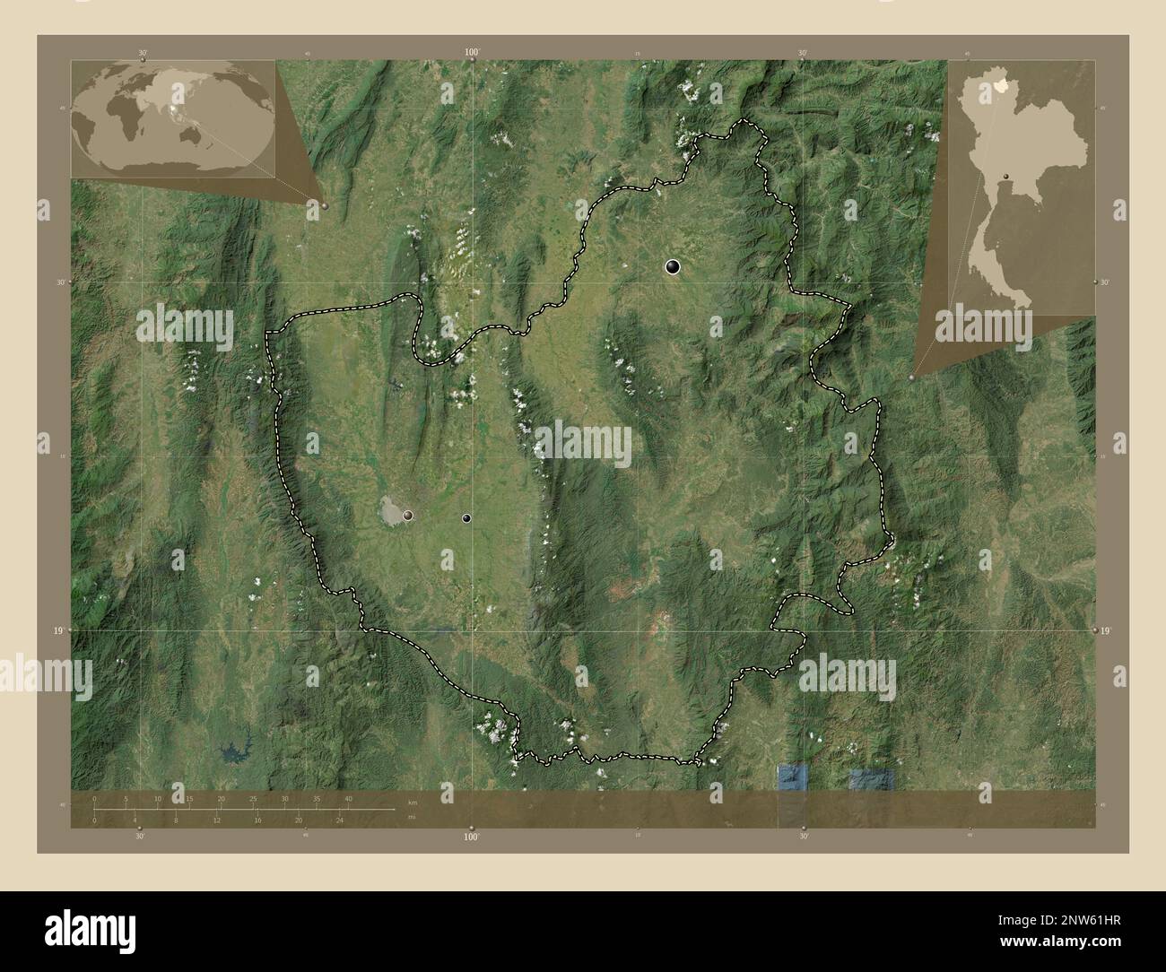 Phayao, province of Thailand. High resolution satellite map. Locations ...