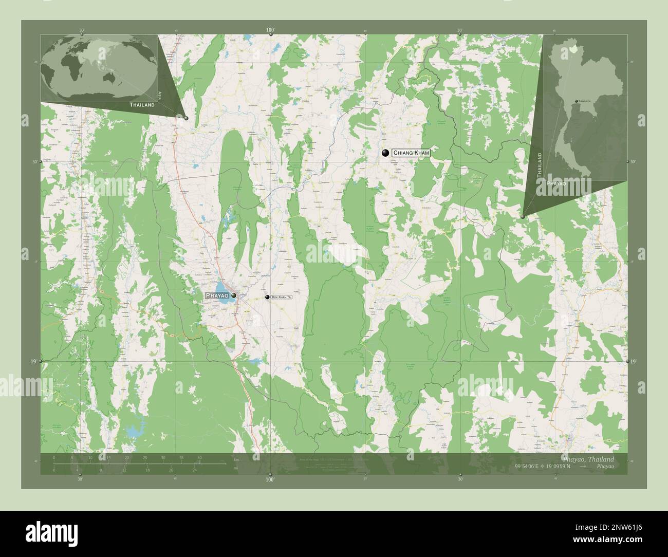 Phayao, province of Thailand. Open Street Map. Locations and names of ...
