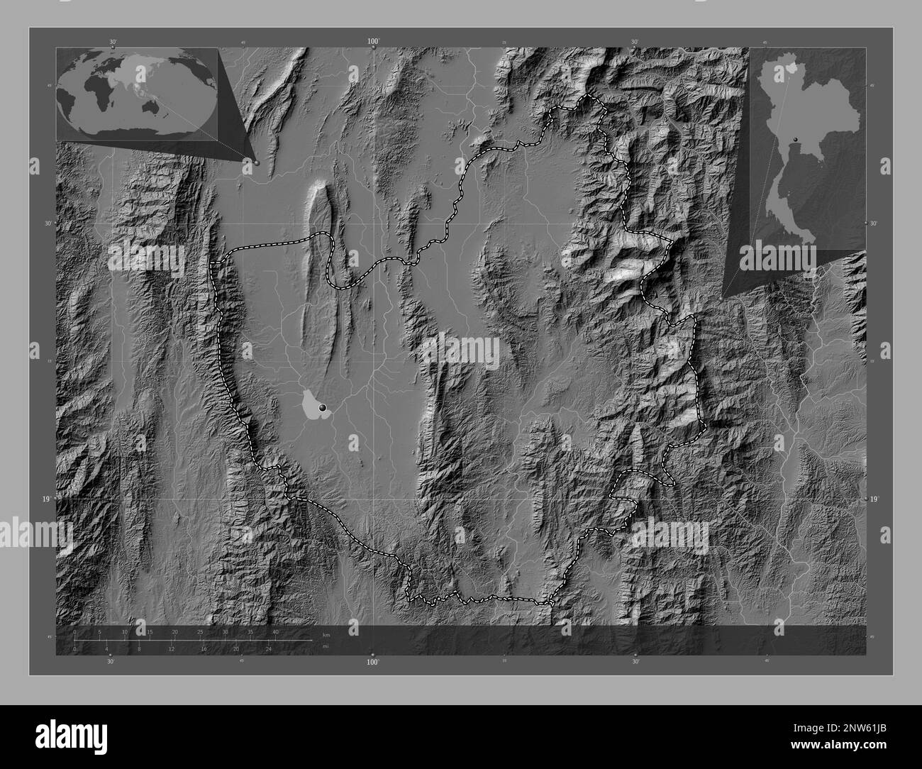 Phayao, province of Thailand. Bilevel elevation map with lakes and ...